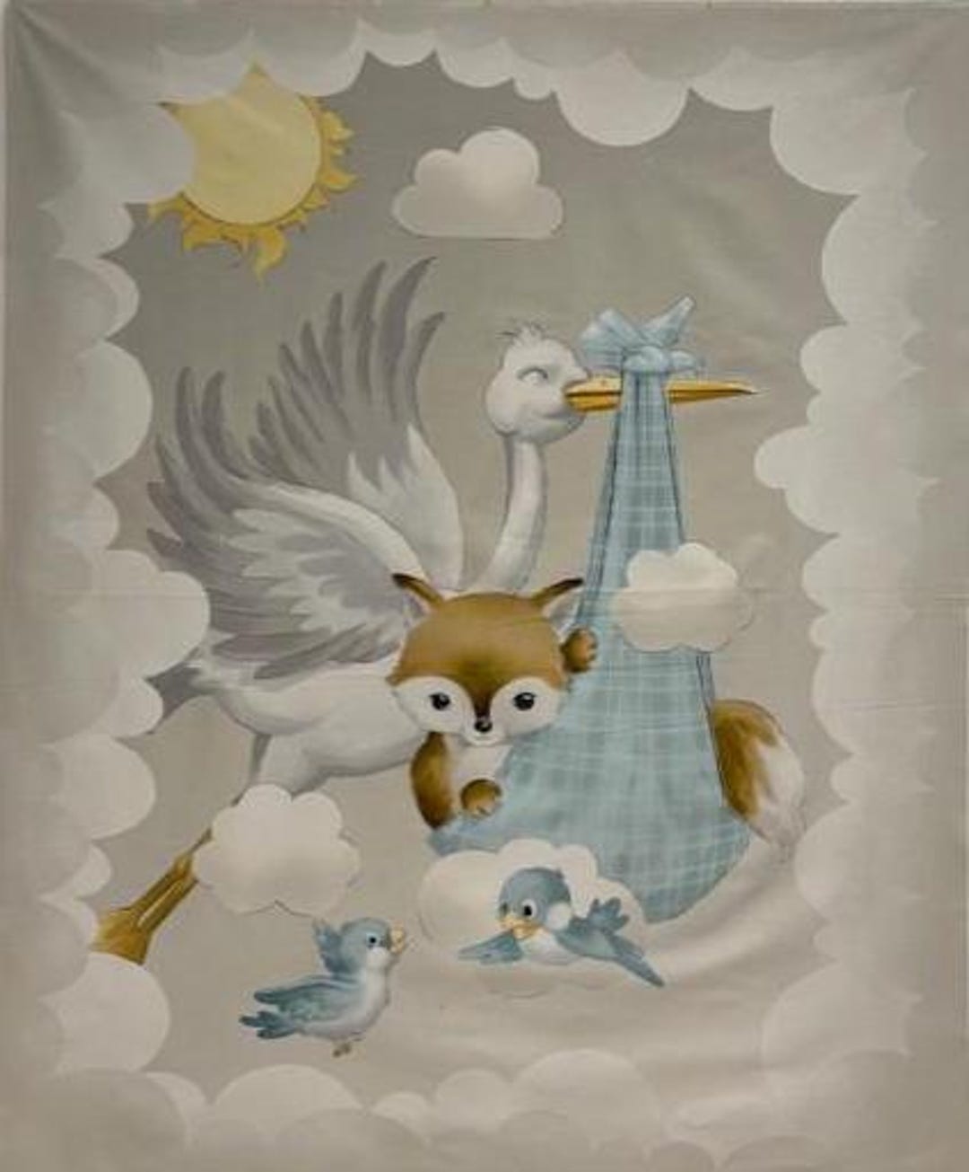 Stork Quilting Panel | Baby Quilting Panel | Cotton Quilting Panel ...