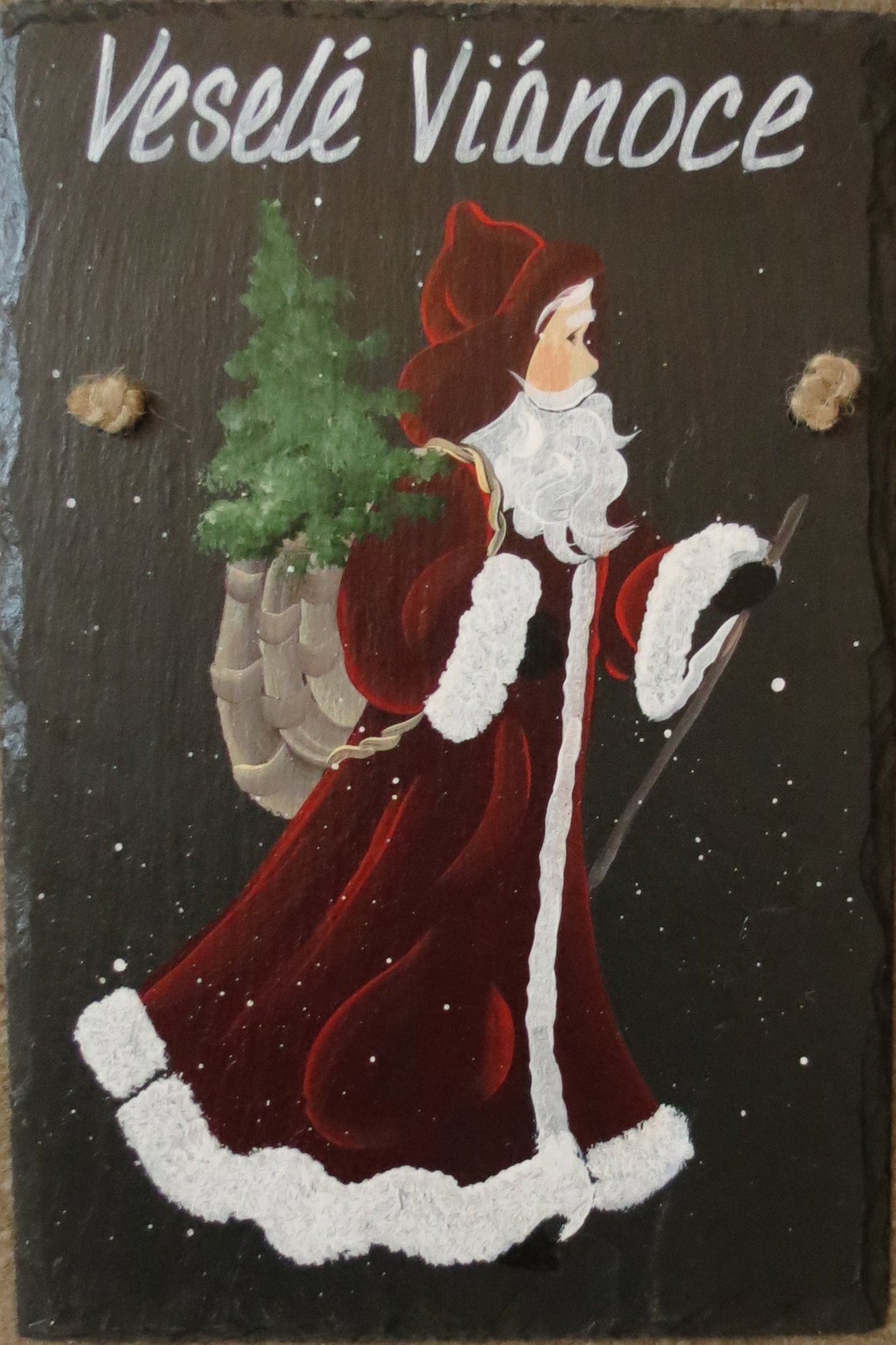 SLOVAKIA CHRISTMAS GREETING, Hand Painted Old World Santa Slate - Etsy