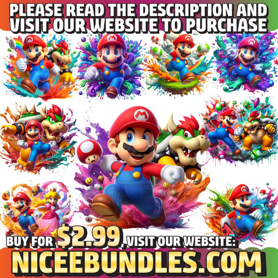 8 PNG Super Mario Splash and Watercolor Digital Design PNG File for ...