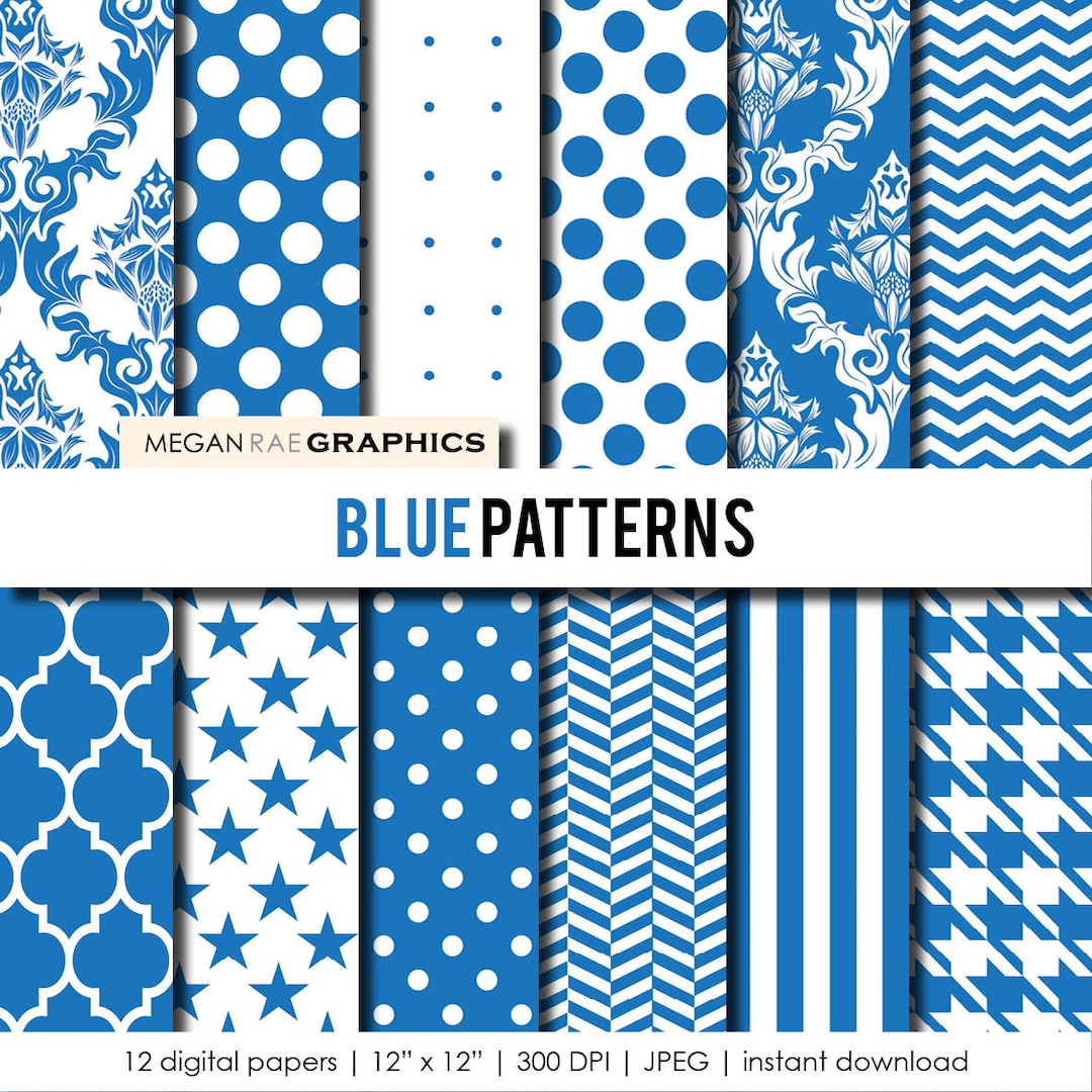 Digital Paper - 12x12 BLUE PATTERNS Mix Digital Paper Pack - (high ...