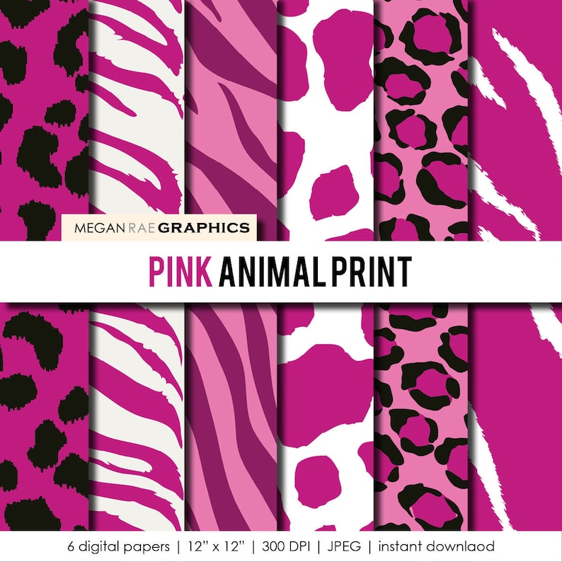 Digital Paper - 12x12 Retro PINK ANIMAL PRINT Digital Paper Pack ...