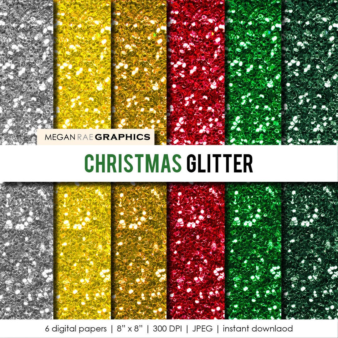 Digital Paper - 8x8 CHRISTMAS Glitter Digital Paper Pack (gold, Silver ...
