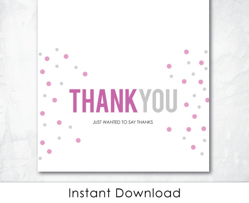 Printable Thank You Card Cute Pink Confetti Polka Dot Thank You Card ...