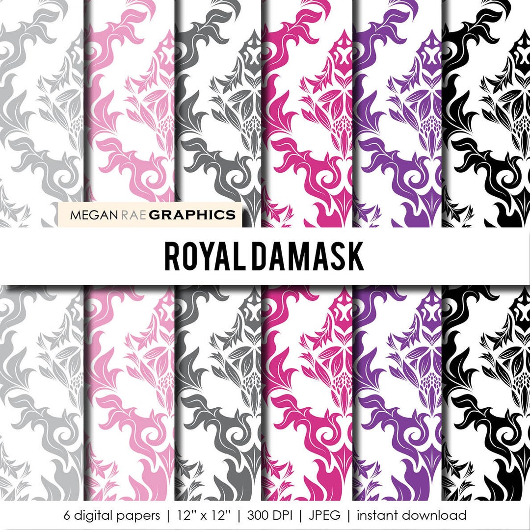 Digital Paper - 12x12 ROYAL DAMASK Pattern Digital Paper Pack (pink ...