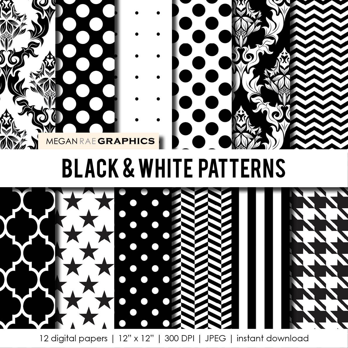 SALE 50% OFF Digital Paper - 12x12 Black & White Mix Digital Scrapbook ...
