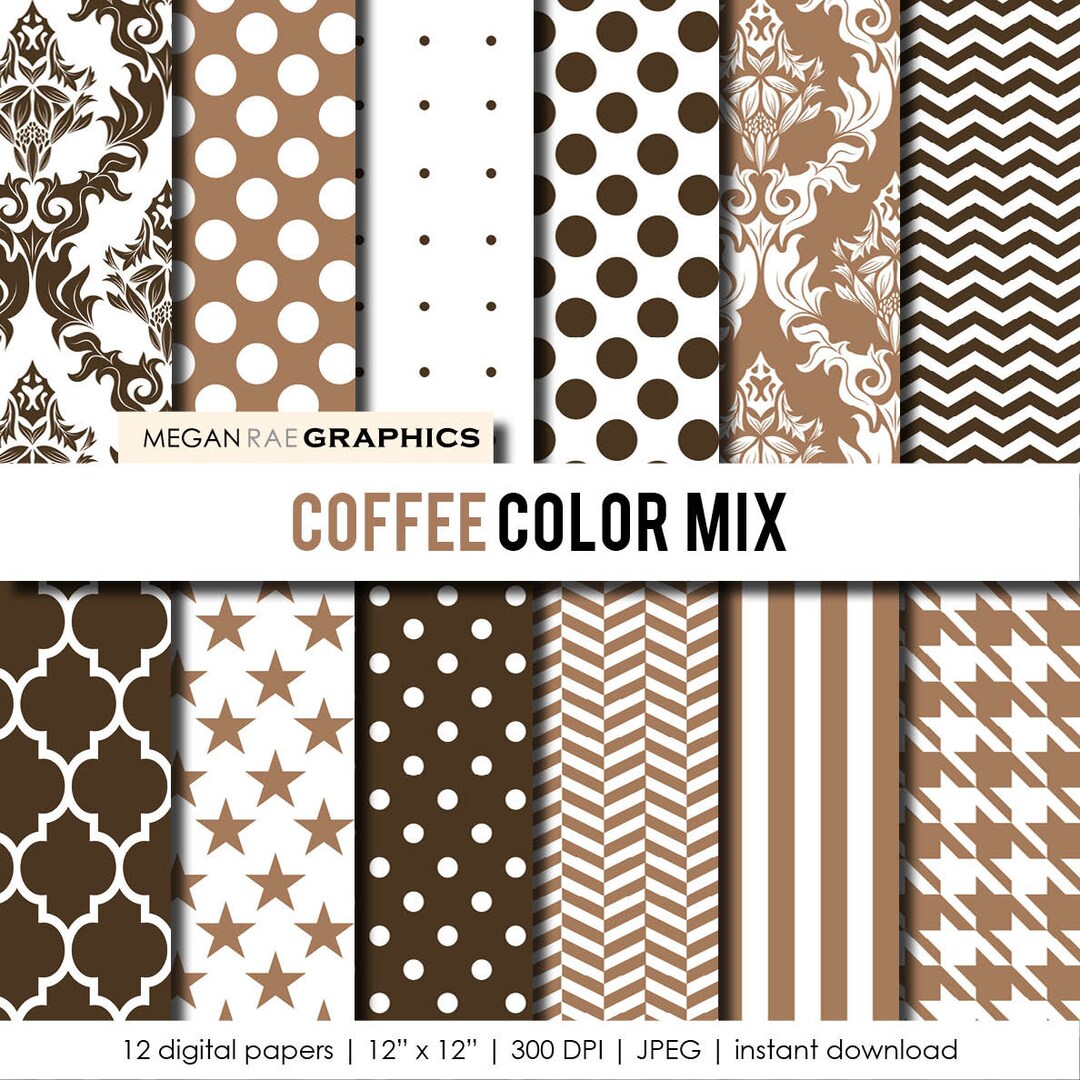 Digital Paper - 12x12 COFFEE Color Patterns Mix Digital Paper Pack ...