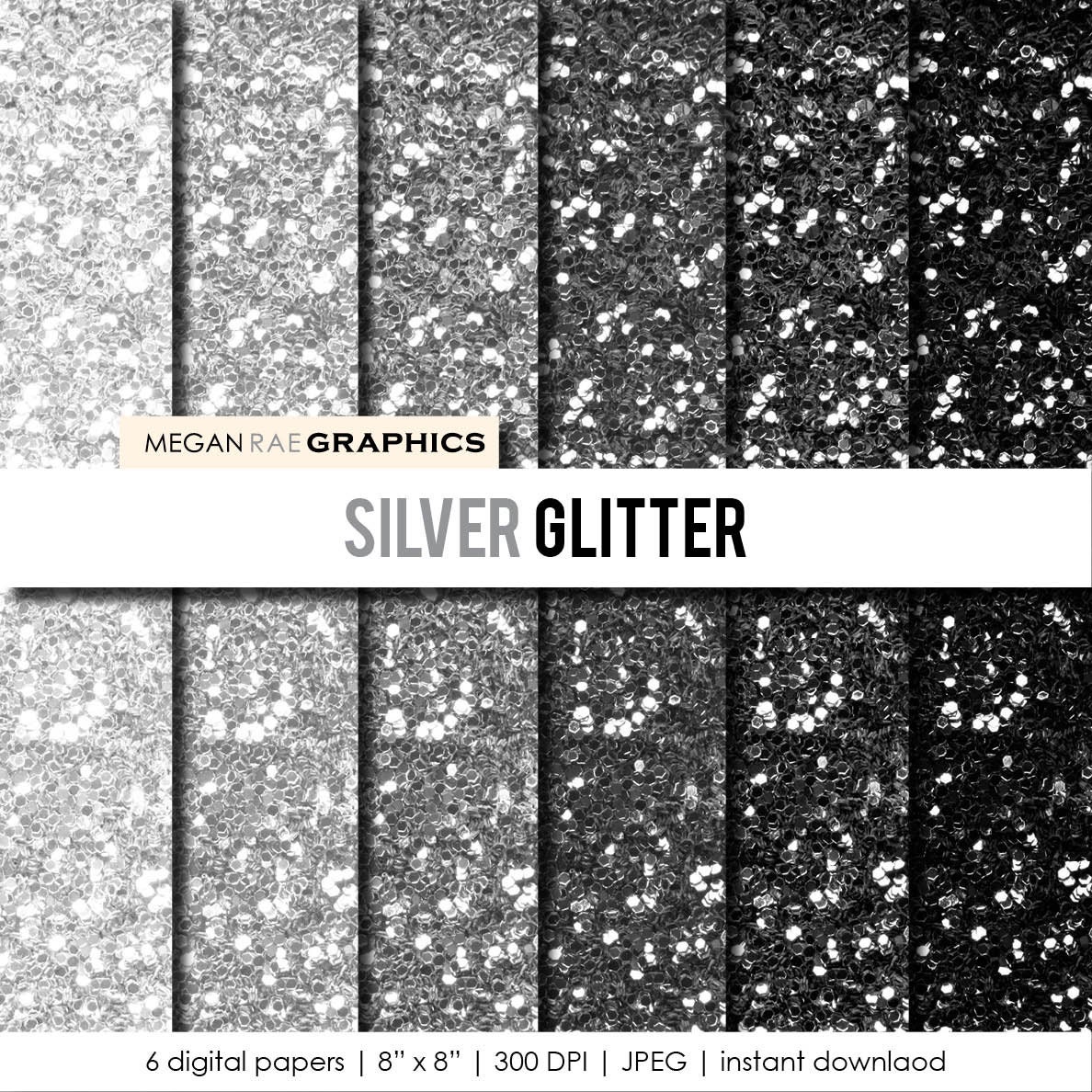 Digital Paper - 8x8 SILVER GLITTER Digital Paper Pack (silver Glitter ...