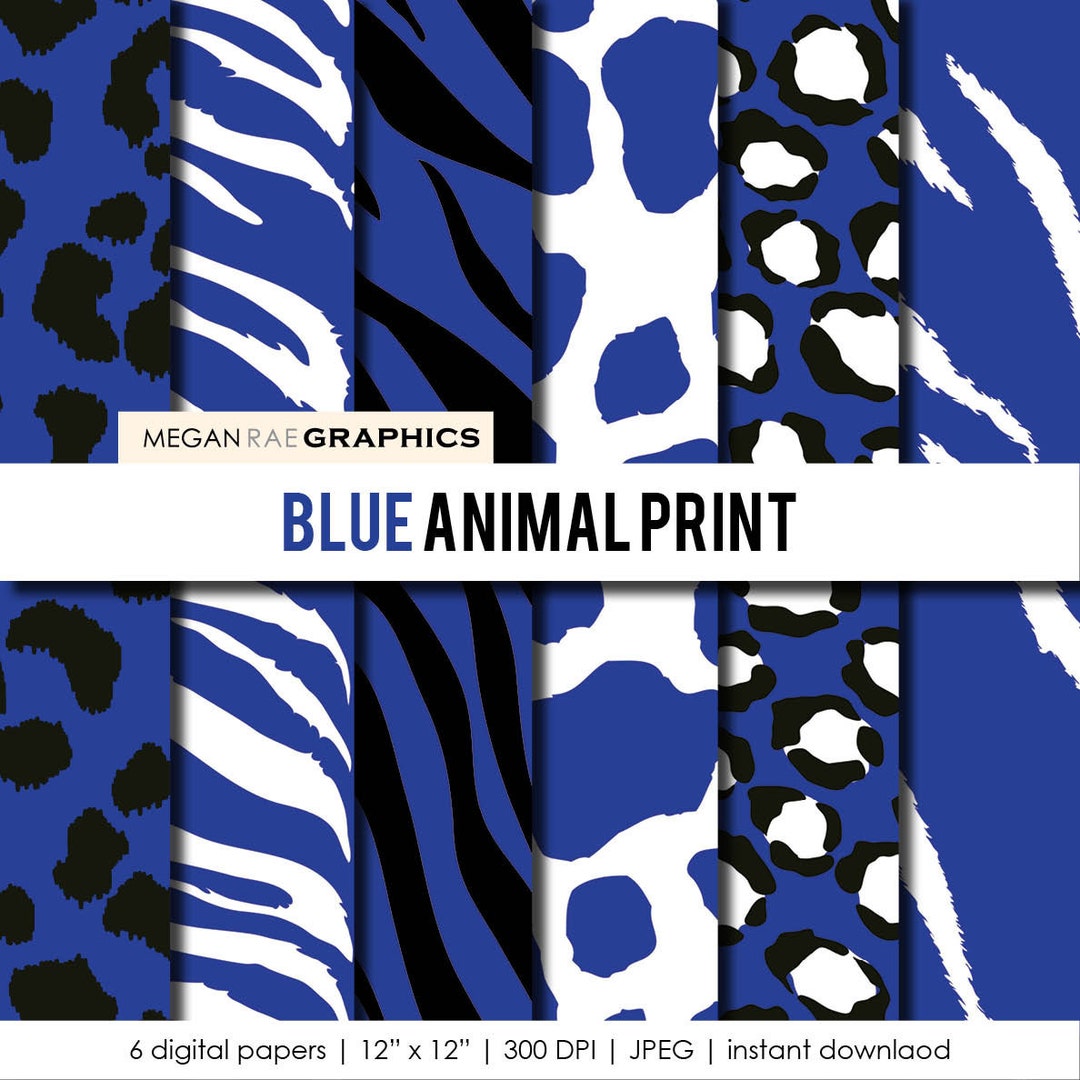 Digital Paper - 12x12 Retro BLUE ANIMAL PRINT Digital Paper Pack ...