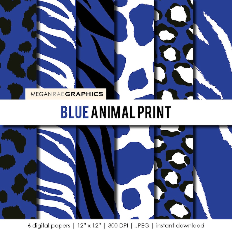 Digital Paper - 12x12 Retro BLUE ANIMAL PRINT Digital Paper Pack ...