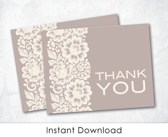 Thank You Card Modern GRAY LACE Printable Thank You Card A2 | Etsy