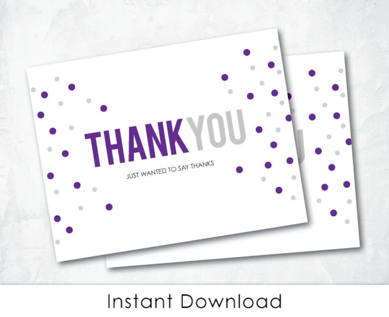Printable Thank You Card - Cute Purple Confetti Polka Dot Thank You ...