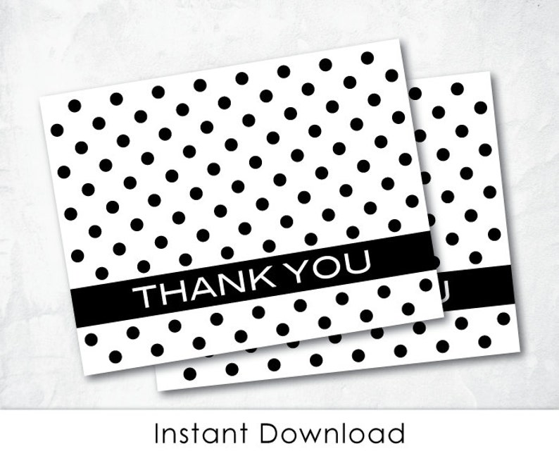 Printable Thank You Card - Retro Black Polka Dot Thank You Card ...