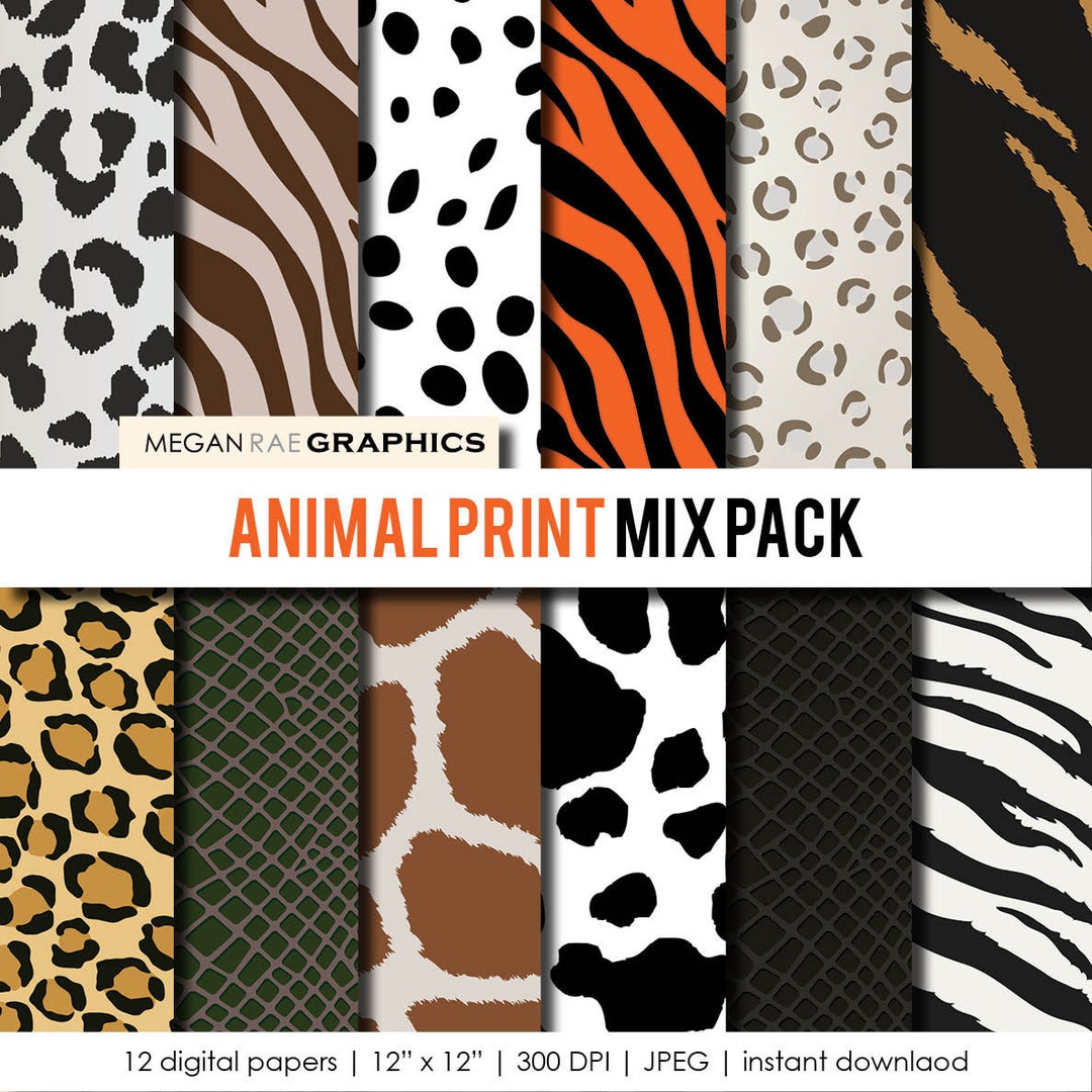 Digital Paper - 12x12 ANIMAL PRINT Digital Paper Pack (cheetah, Tiger ...