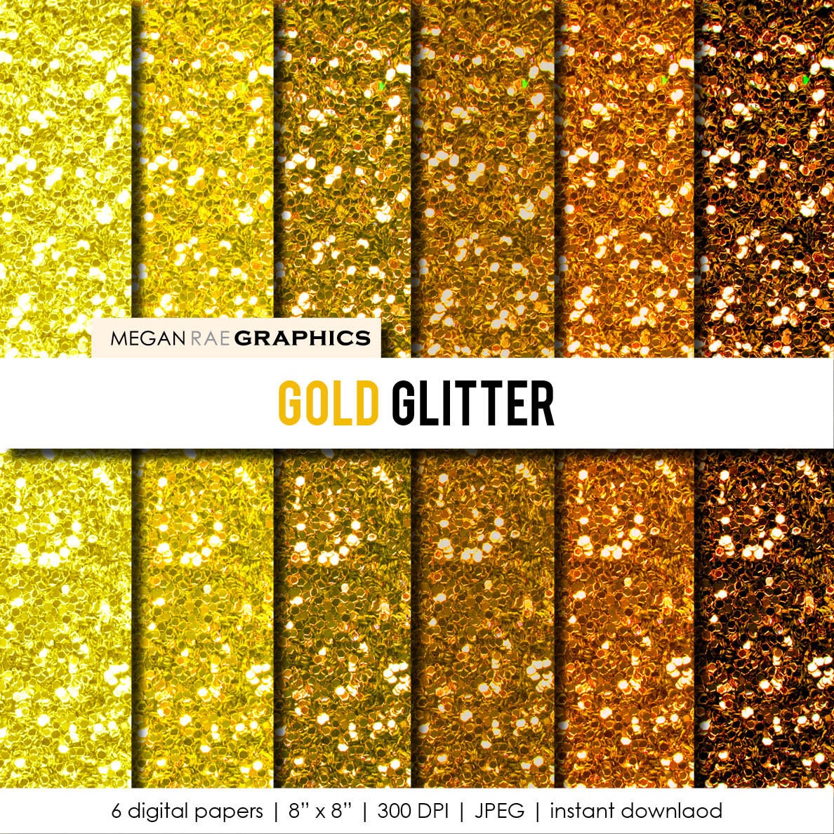 Digital Paper - 8x8 GOLD GLITTER Digital Paper Pack (gold Glitter Mix ...
