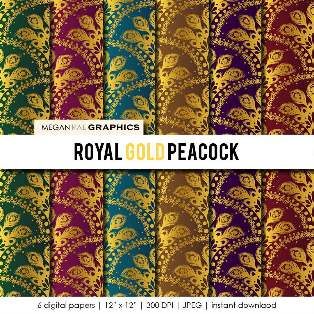 Digital Paper - 12x12 ROYAL GOLD PEACOCK Digital Paper Pack (gold ...