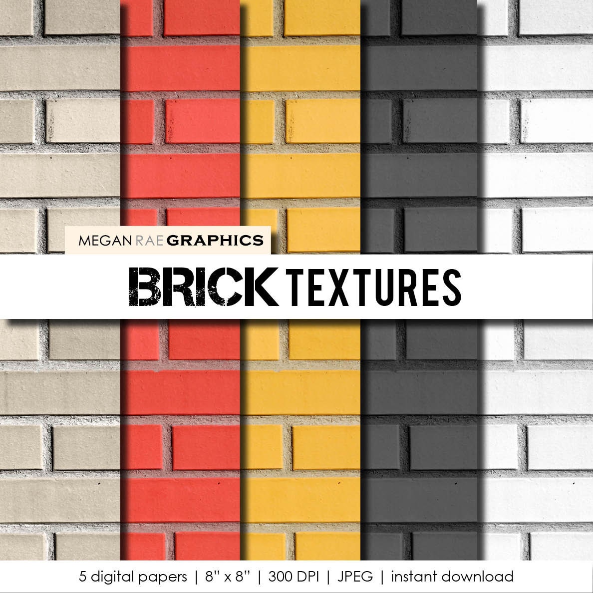 Digital Paper - 8x8 BRICK TEXTURES Digital Paper Pack (black, Red ...