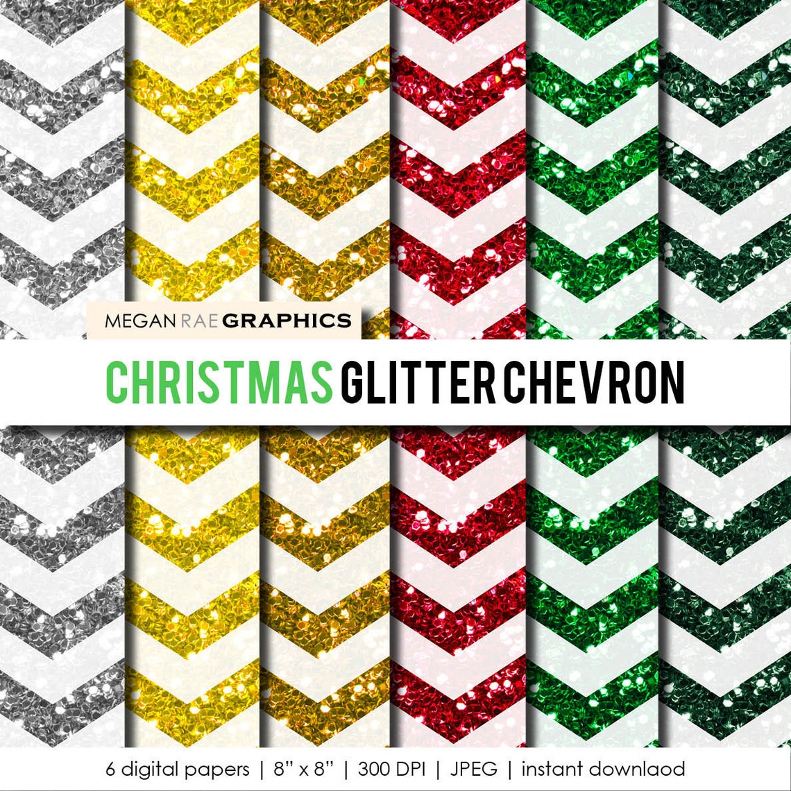 Digital Paper - 8x8 CHRISTMAS GLITTER CHEVRON Digital Paper Pack (red ...