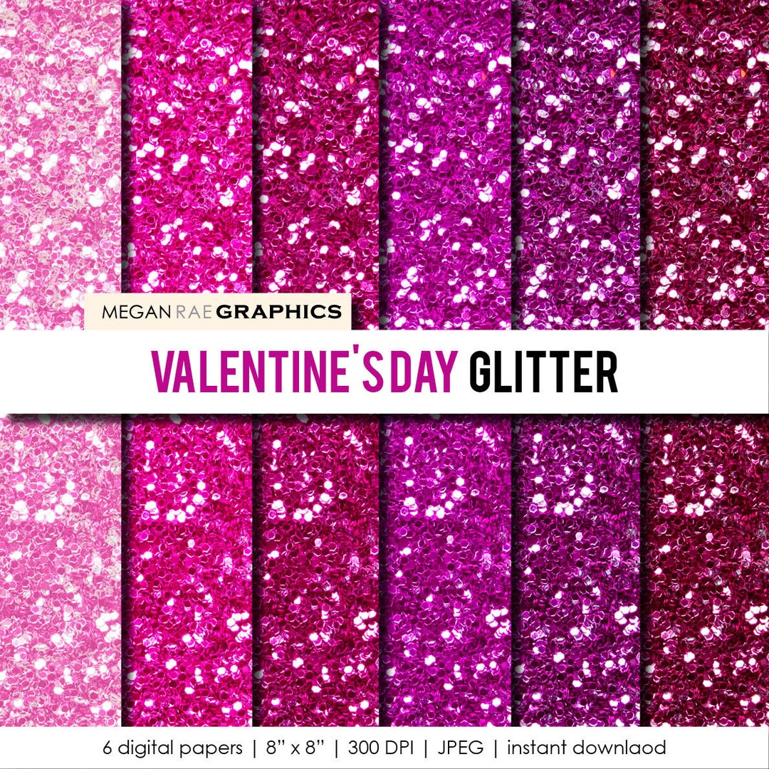 Digital Paper - 8x8 Valentine's Day PINK GLITTER Digital Paper Pack ...