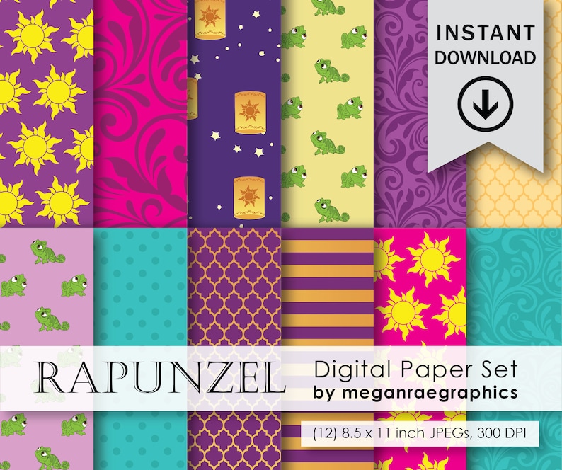 50% OFF RAPUNZEL Digital Paper Patterns, Instant Download, 8 1/2" X 11 ...