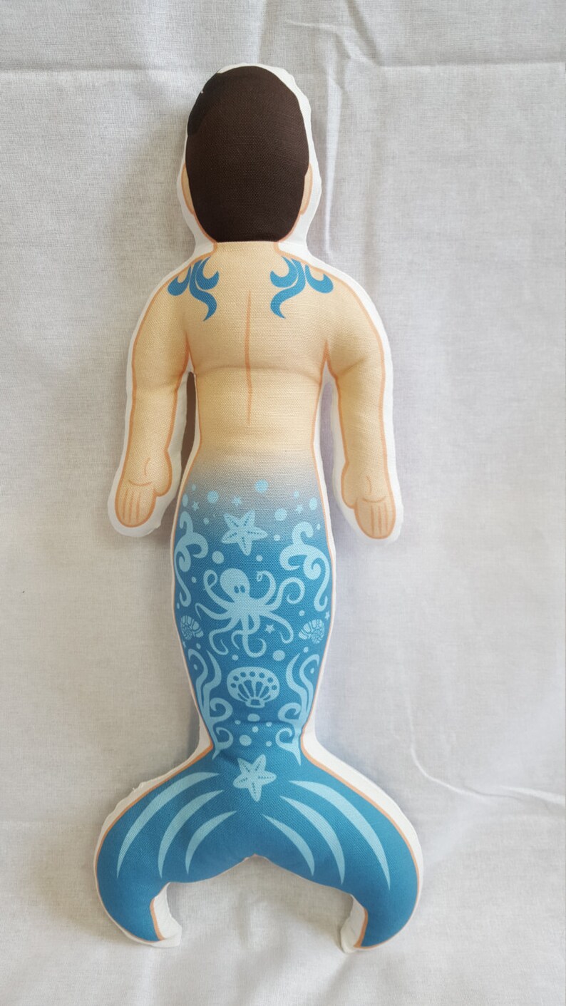 Merboy Doll Blue Eyes Brown Hair Blue Tail - Etsy