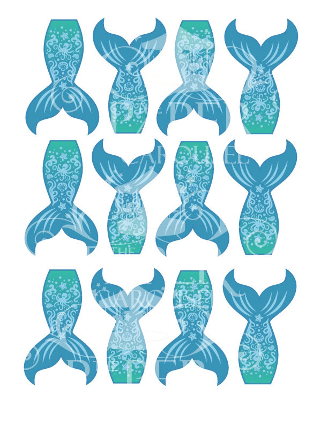 Digital Download Mermaid Tail Cupcake Topper- Blue, Green - Etsy