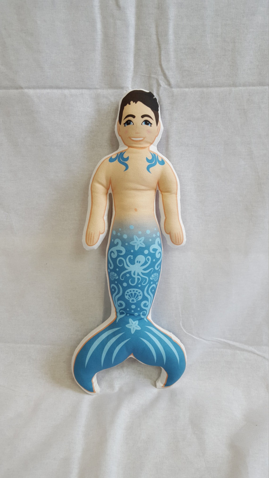 Merboy Doll Blue Eyes Brown Hair Blue Tail - Etsy