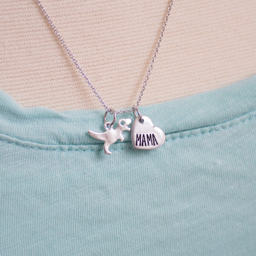 1 T-rex Jewelry Silver Dinosaur Necklace Gift for Mom Dinosaur Mother ...