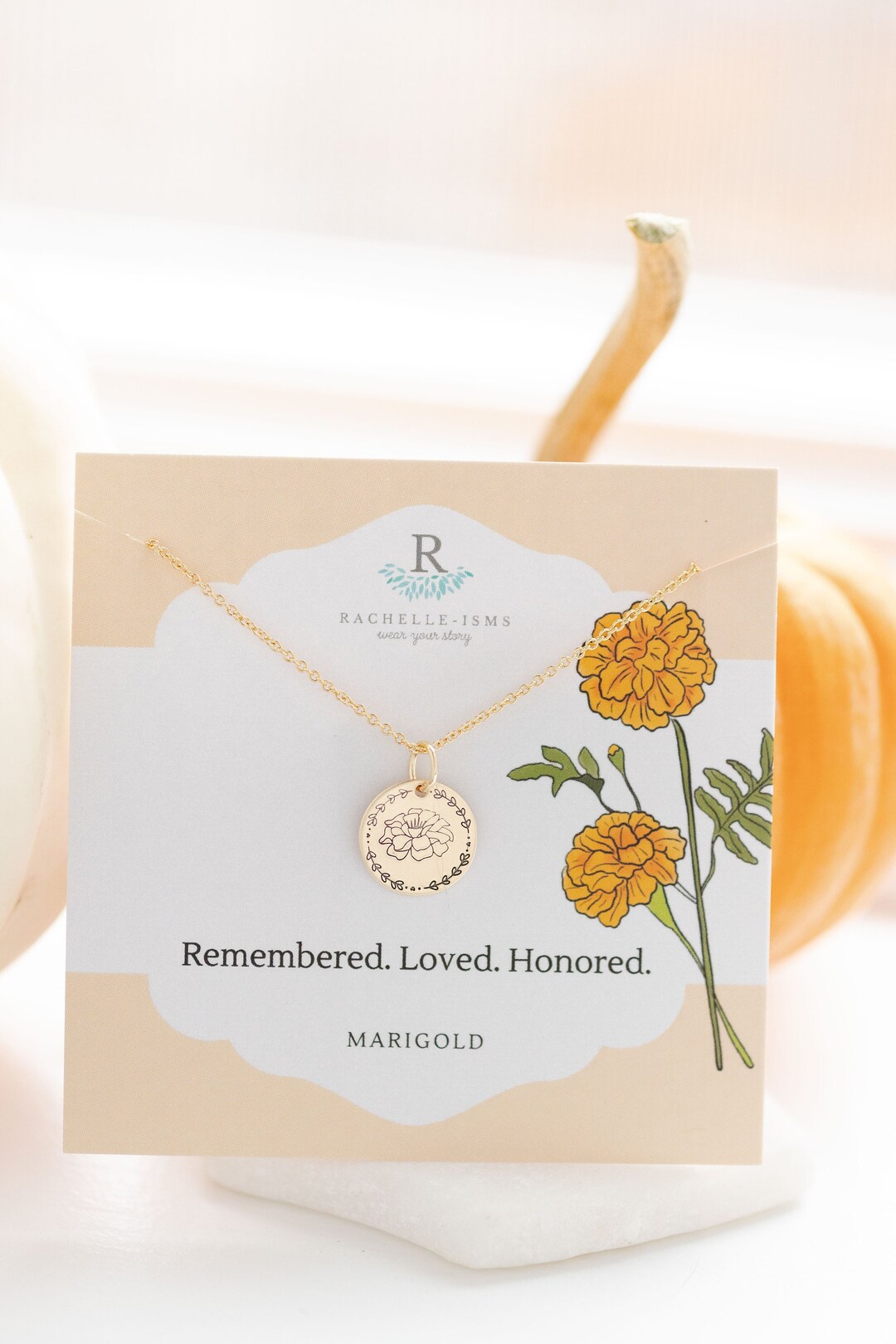 Gold Marigold Flower Jewelry for Remembrance Gift - Miscarriage ...
