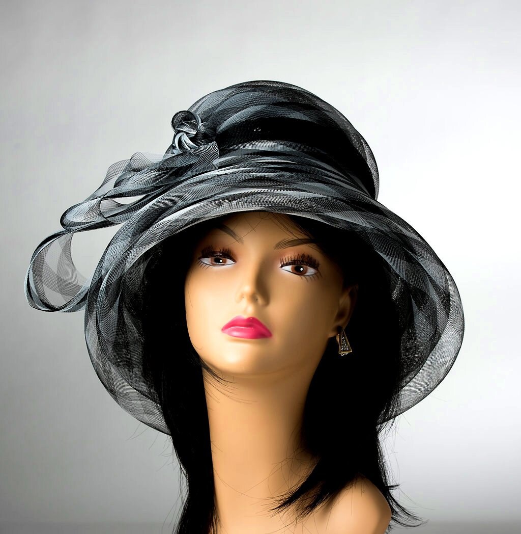 Black & White Wide Brim Crinoline Hat Kentucky Derby Hat | Etsy