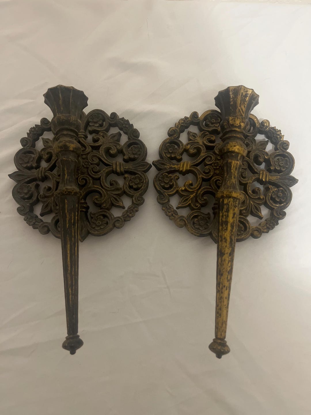 Vintage Pair of Homeco Distressed Metallic Wall Candlestick Holders - Etsy