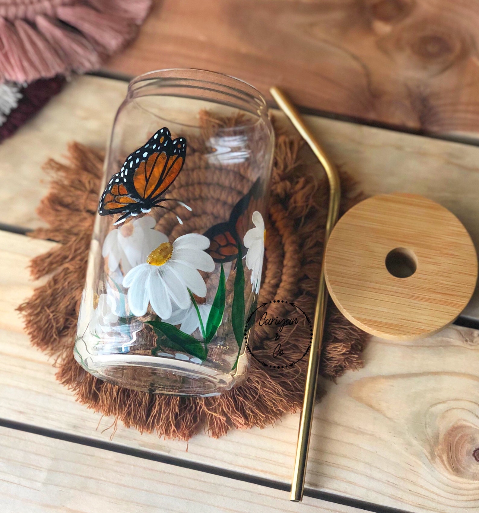 Butterfly Iced Coffee Glass Cup Boho Butterfly Glass Cup - Etsy