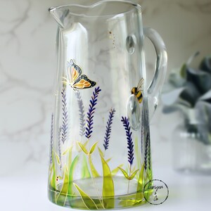 Hand Painted Lavender Glass Pitcher Set: Bees & Blooms - Etsy