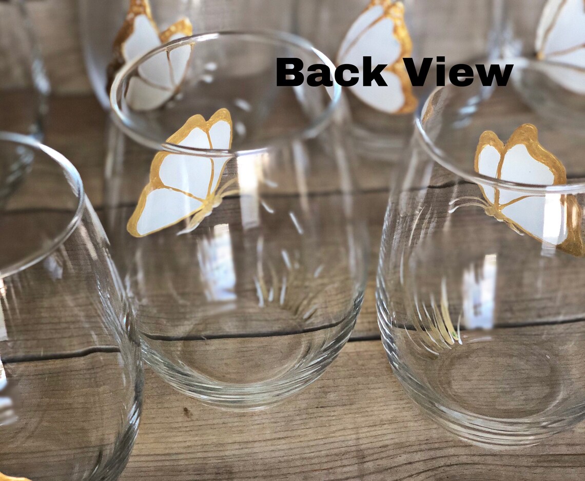 Set of 4 Butterfly Stemless Wine Glasses Housewarming Gift | Etsy