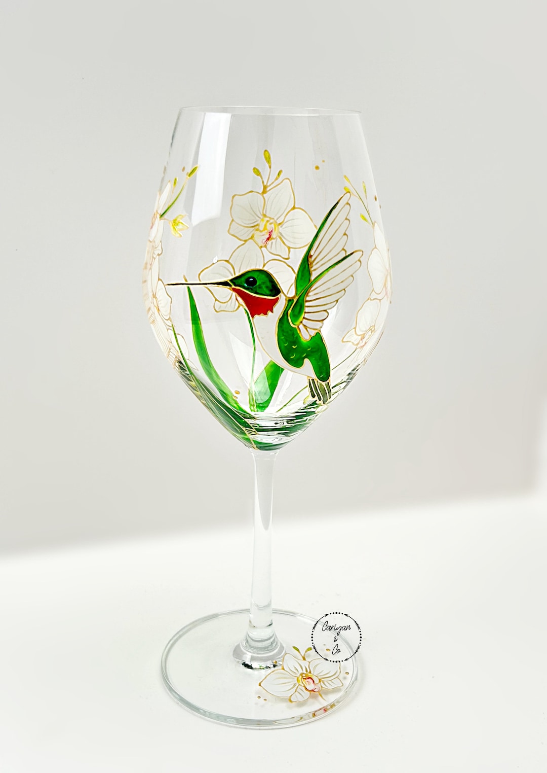 Stemmed Wine Glass, Hand Painted Hummingbird Glass Cup - Etsy