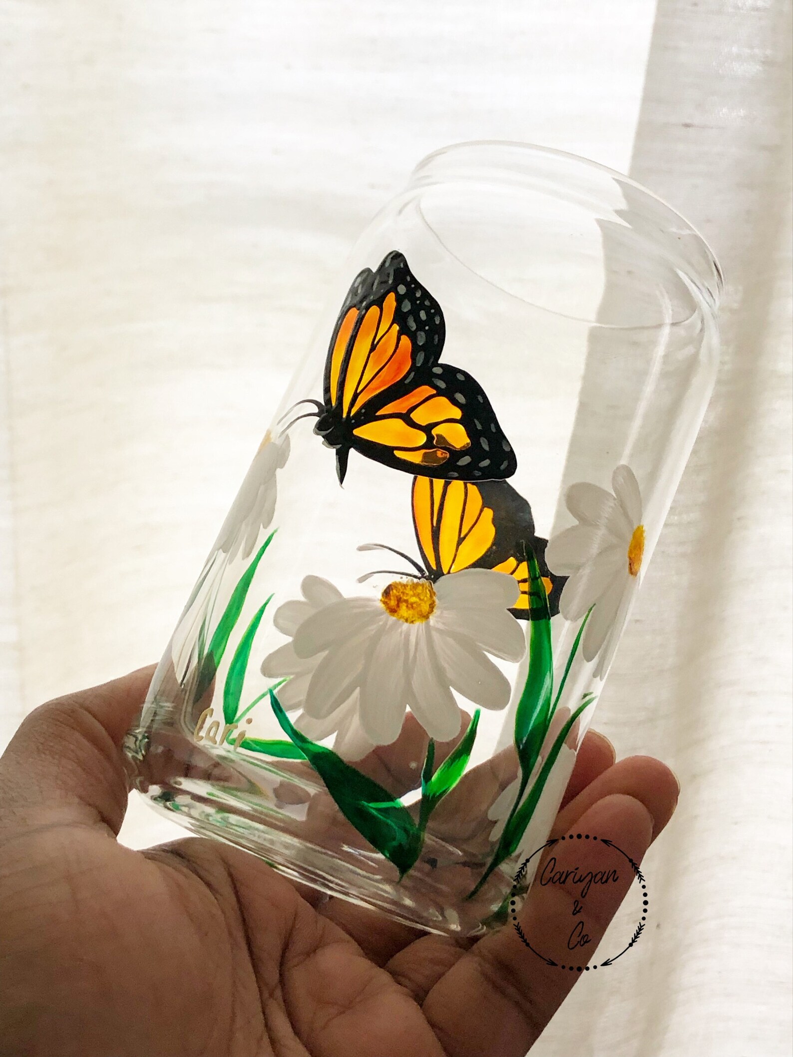 Butterfly Iced Coffee Glass Cup Boho Butterfly Glass Cup - Etsy