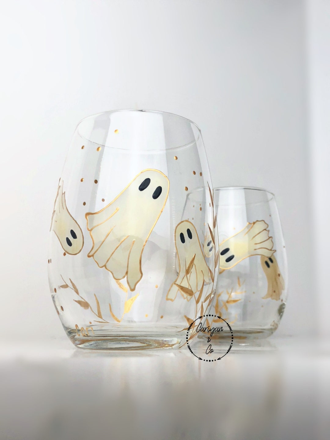 Hand Painted Ghost Stemless Wine Glass, Spooky Wine Glass - Etsy