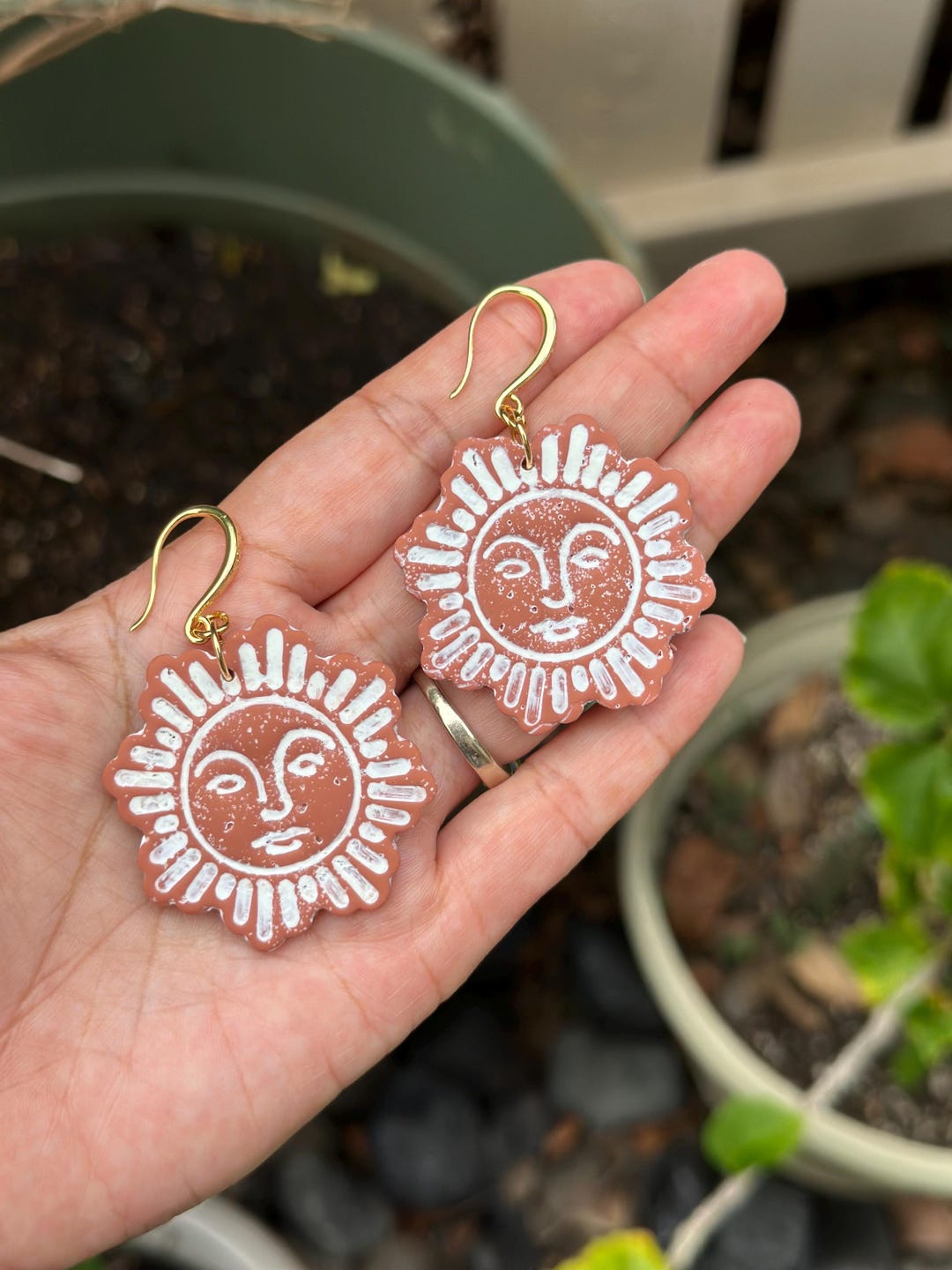 Sun Polymer Clay Earrings: Aztec Celestial 14k Gold Filled Hooks - Etsy