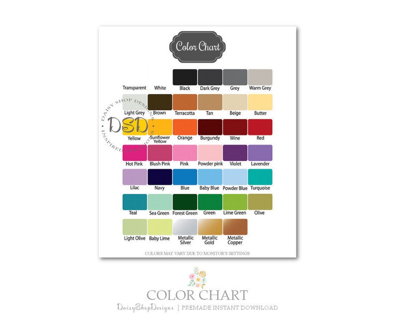 Premade Color Chart for Your Etsy Store Listings Vinyl | Etsy