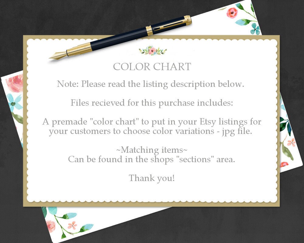 Premade Color Chart for Your Etsy Store Listings Chalkboard Floral ...