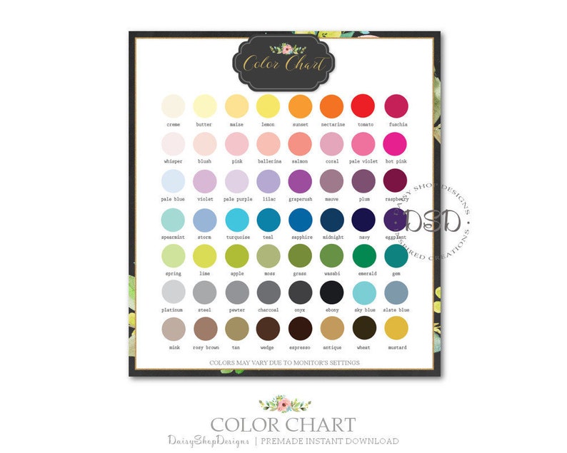 Premade Color Chart for Your Etsy Store Listings Chalkboard Floral ...