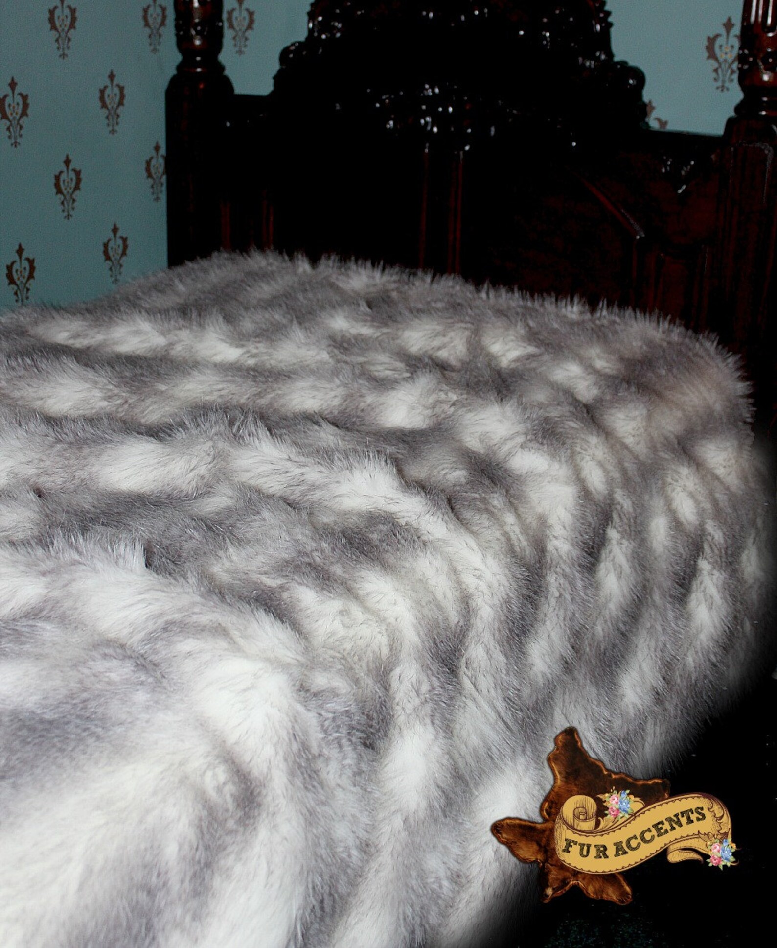 FUR ACCENTS Faux Fur Bedspread Plush Arctic Wolf Fur / White - Etsy