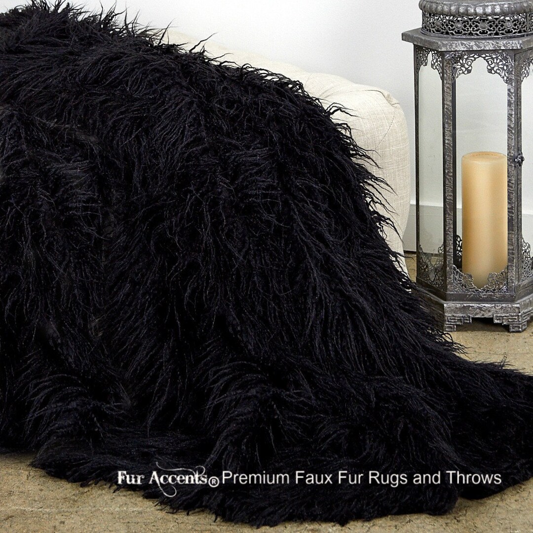 Shaggy Black Faux Fur Throw Blanket – Long Hair Llama, Minky Back - Etsy