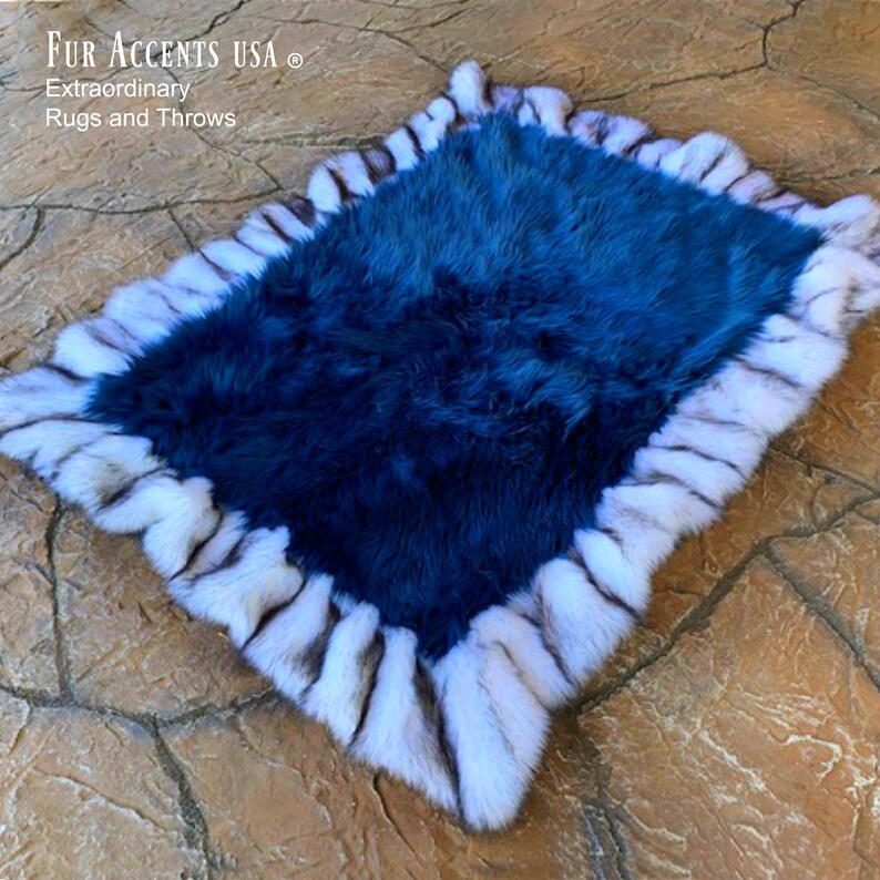 Blue Throw Blanket BedspreadWolf Fur TrimLuxury Faux Fur | Etsy