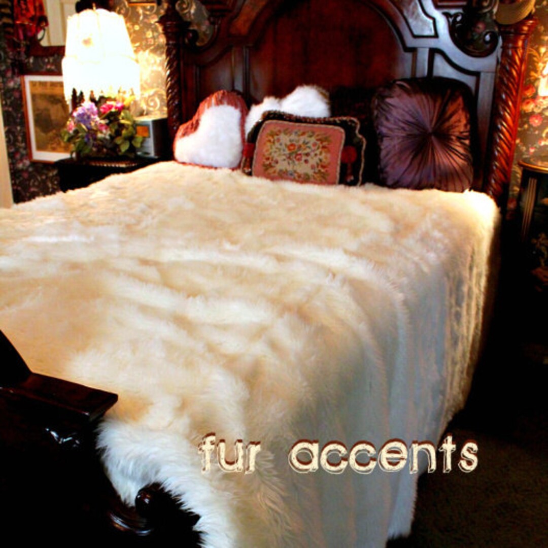 Plush Faux Fur Bedspread Comforter Throw Blanket White - Etsy