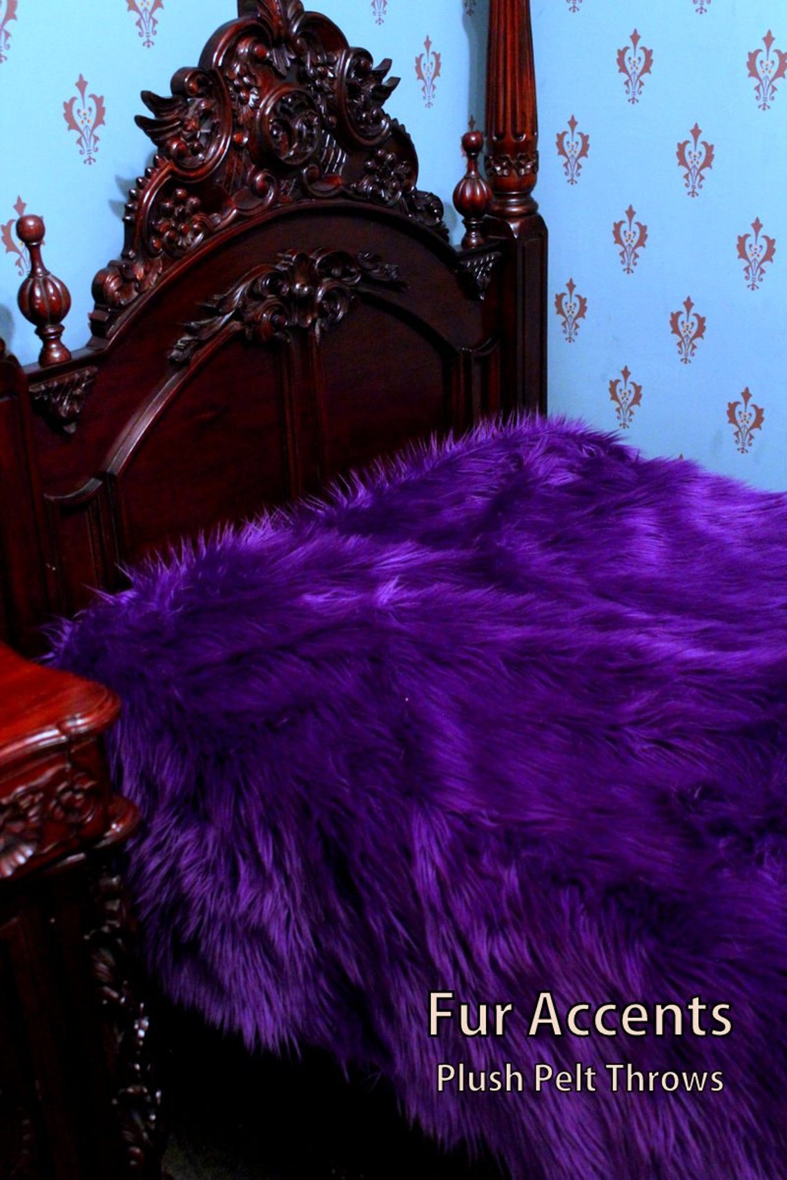 Plush Faux Fur Bedspread - Comforter - Throw - Exotic Dark Purple Shag ...