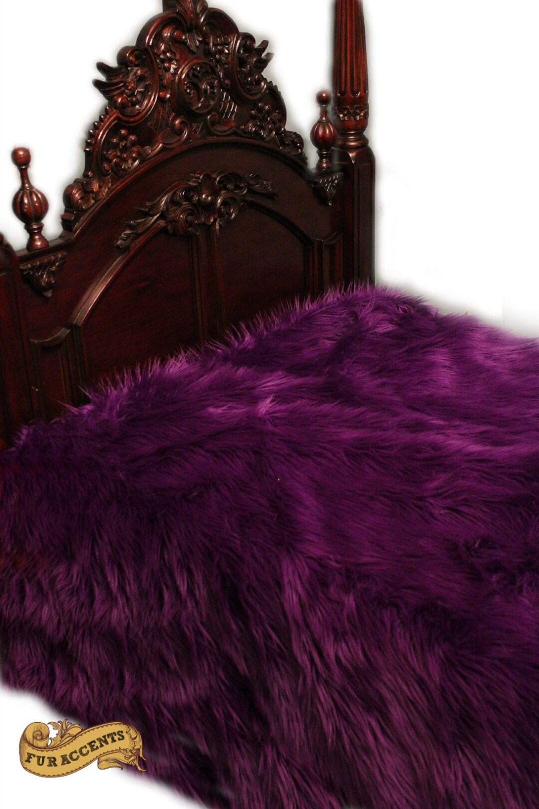 Soft Shaggy Faux Fur Bedspread Raspberry Plumb Purple With Soft Minky ...