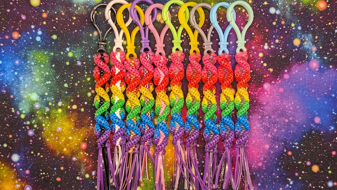 Handmade Neon Rainbow DNA Plastic Lanyard Keychains - Etsy