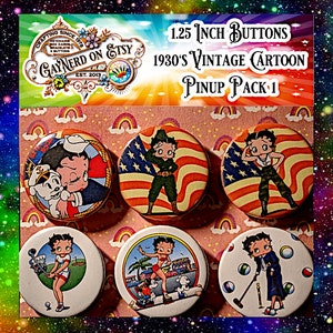 1930s Vintage Cartoon Pinup Buttons Flair - Etsy