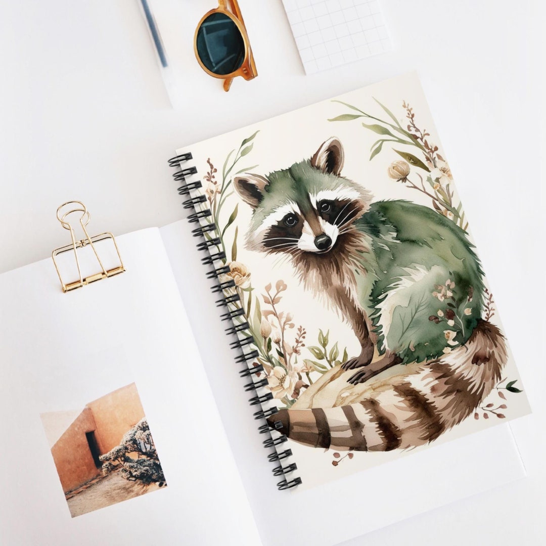 Raccoon Art Notebook - Whimsical Woodland Journal With Floral Design - Etsy