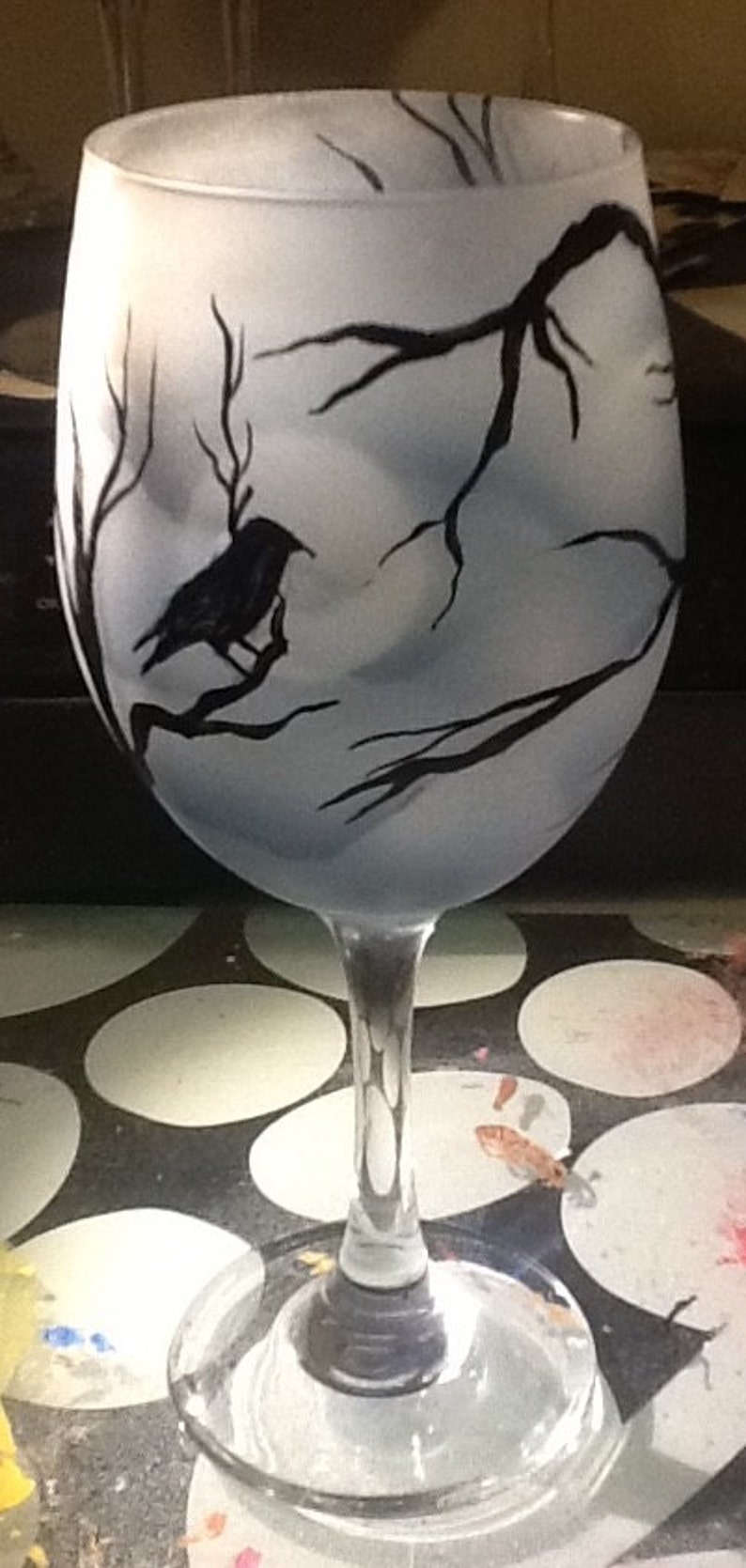 The black Raven Wine Glass Hand Painted Enjoy - Etsy